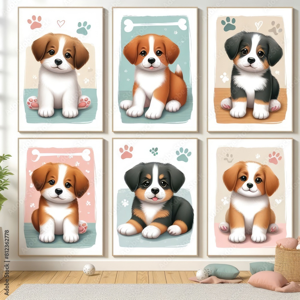 A wall with pictures of dogs image realistic attractive used for ...