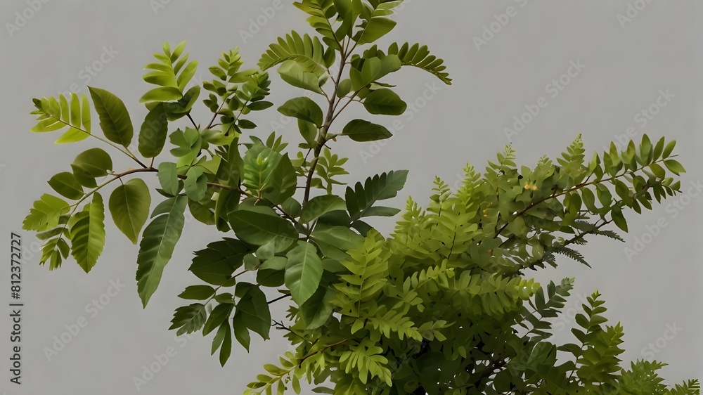 leaves on a branch verdant foliage and rue twigs Extremely realistic ...