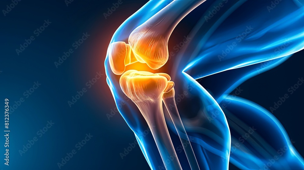 Ilustrace „An X-ray blue of a knee with the knee joint highlighted in ...