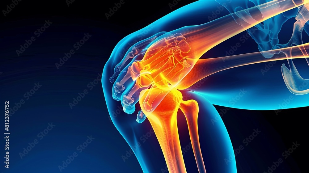 Ilustração do Stock: An X-ray blue of a knee with the knee joint ...