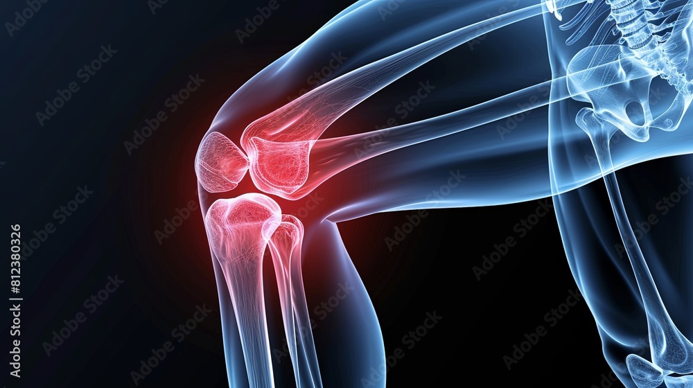 An X-ray blue of a knee with the knee joint highlighted in red ,MRI ...