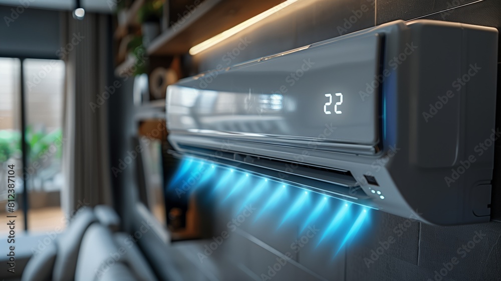 Room with an ac splitter on the wall with air flow Stock Photo | Adobe ...