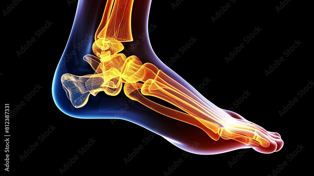 An X-ray of a foot with the ankle highlighted in yellow .MRI scan of a ...