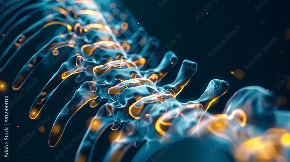 Digital composite of Highlighted spine of woman with backache and lower ...