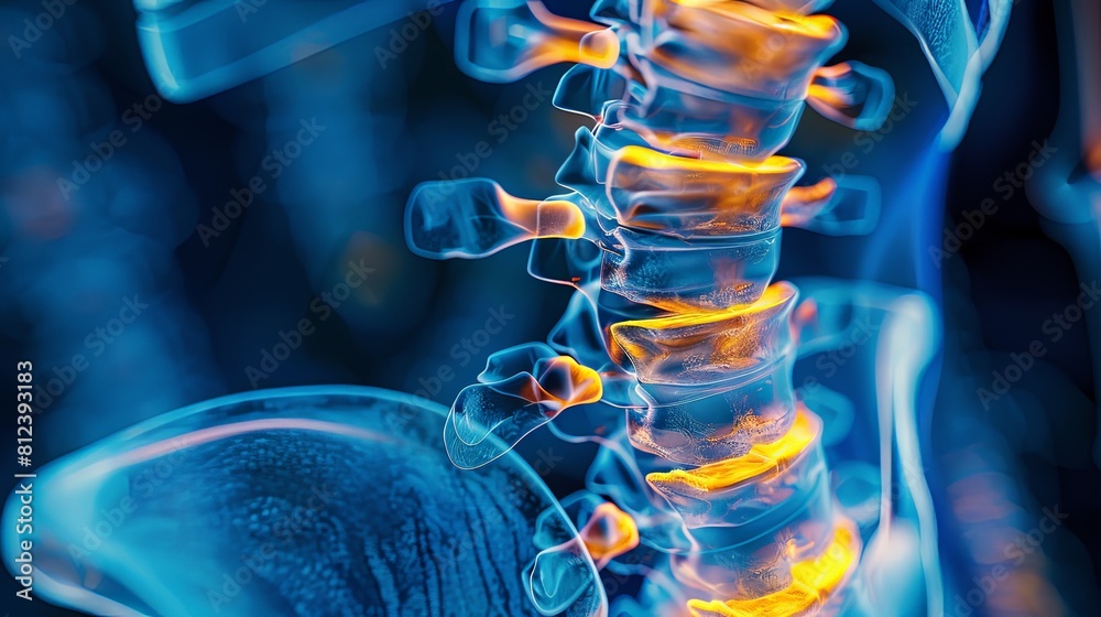 Digital composite of Highlighted spine of woman with backache and lower ...