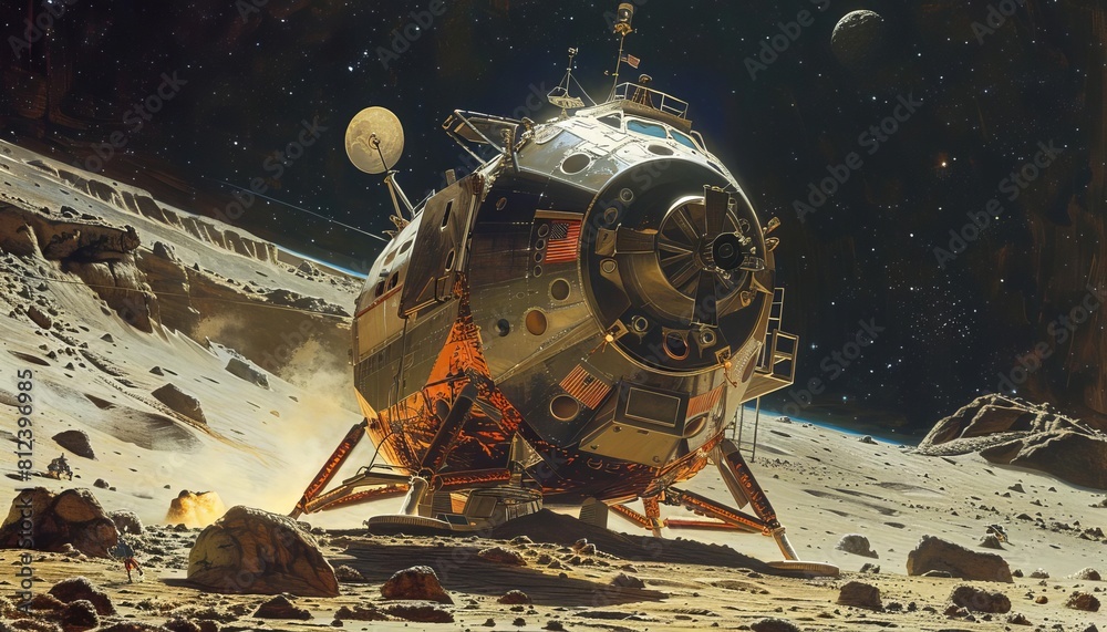 Portray a space capsule designed for lunar landings, with tourists ...