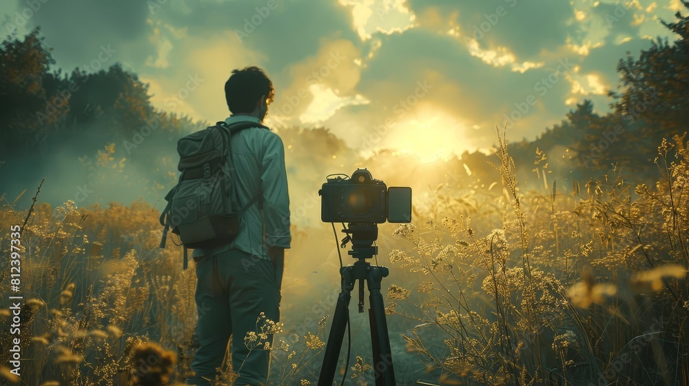 Represent a cinematographer capturing stunning visuals on location ...