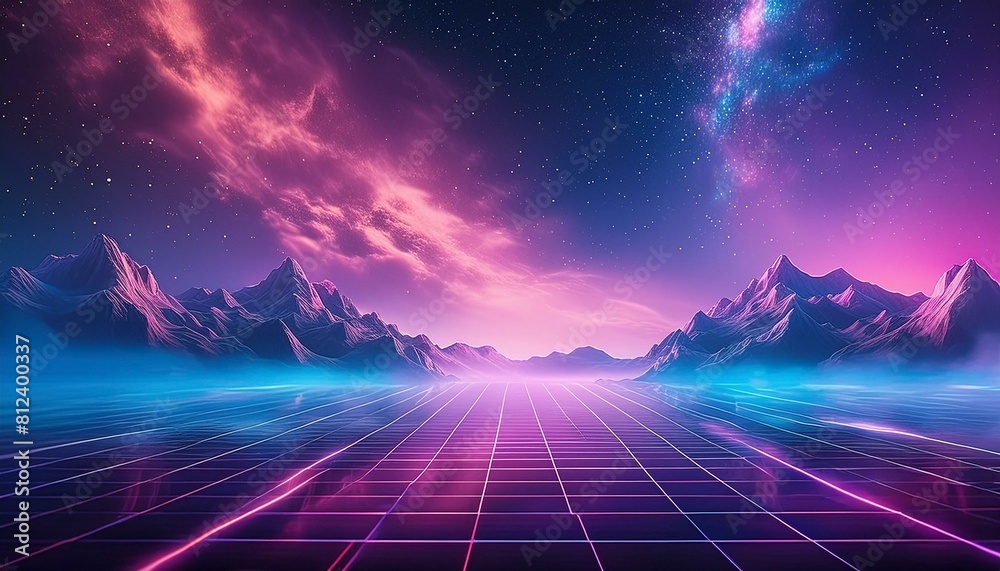 Synthwave vaporwave retrowave cyber background with copy space, laser ...