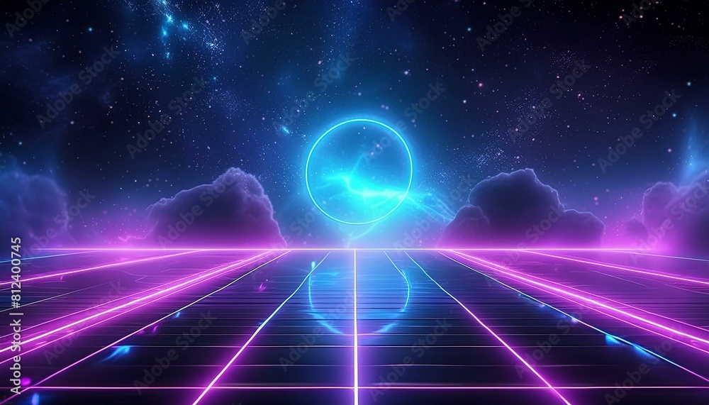 Synthwave vaporwave retrowave cyber background with copy space, laser ...