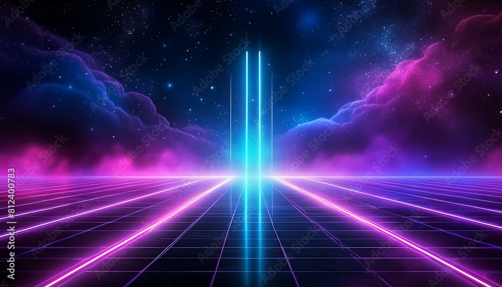 Synthwave vaporwave retrowave cyber background with copy space, laser ...