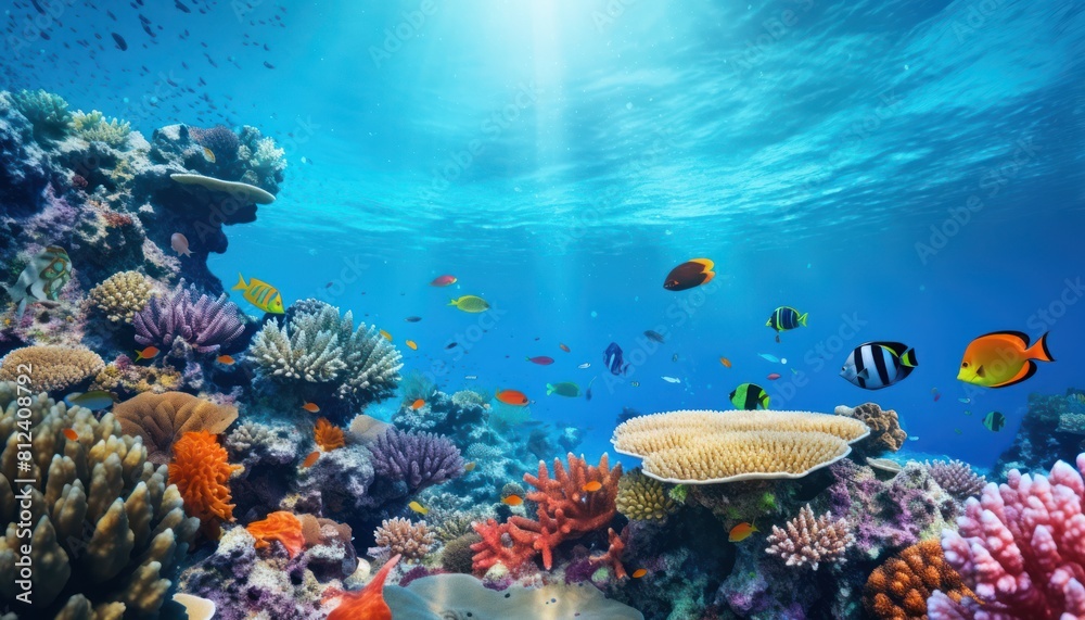Tropical fish in the underwater, coral reef, amazing underwater life ...