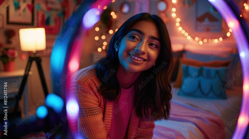 The picture of the south asian female working as the social influencer ...