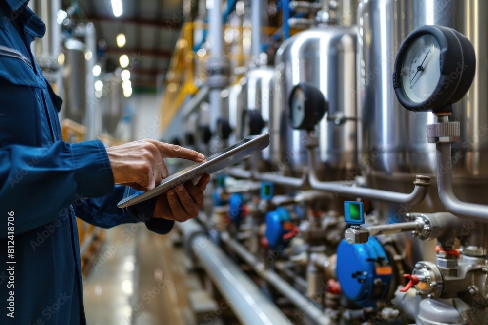 engineer worker tablet in food and drinks factory industry monitor ...