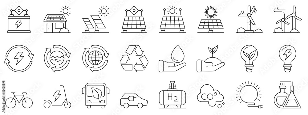 Green energy icon set. Collection of sustainable energy icons. Icons ...