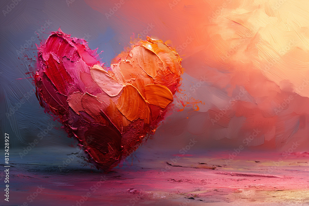 A vibrant heart made of brushstrokes, radiating warmth and love, filled ...