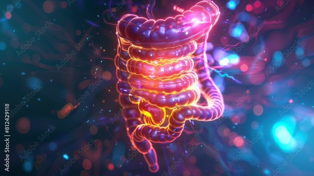 3D illustration of the human digestive system, detailed anatomy visible ...