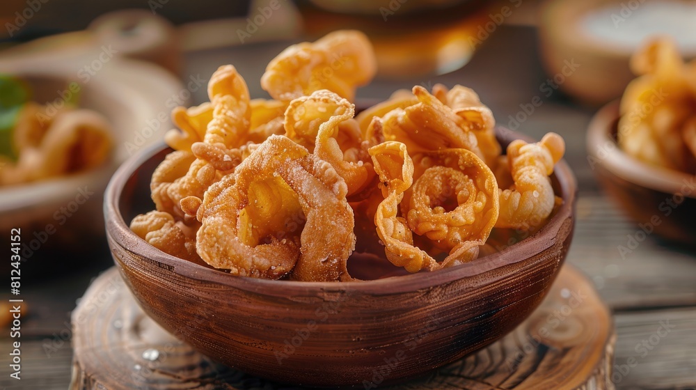 Deep fried pork skin snacks known as pork rinds or chicharron are a ...
