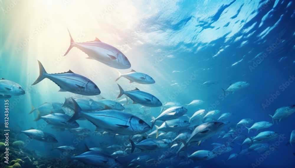 Groups of giant Tuna fish in the underwater, coral reef, amazing ...