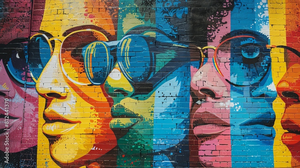 An artistic mural on a city wall depicting historical LGBTQ figures and ...