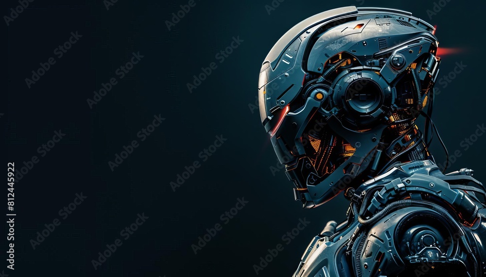 Show a battleready cyborg with armor and weapons integrated ...