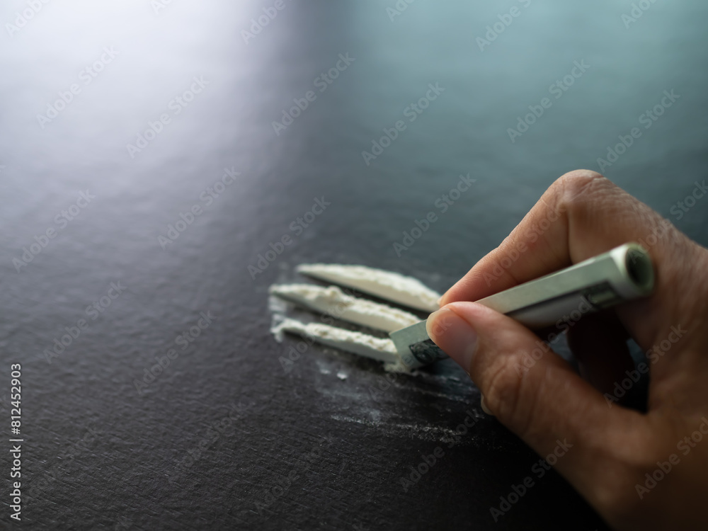 Cocain Drug Crack Pile Line Meth with Finger, Junkie Take ...