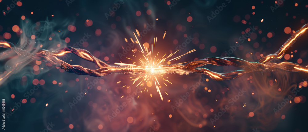 Sparks fly as two copper wires meet, symbolizing connection amidst a ...