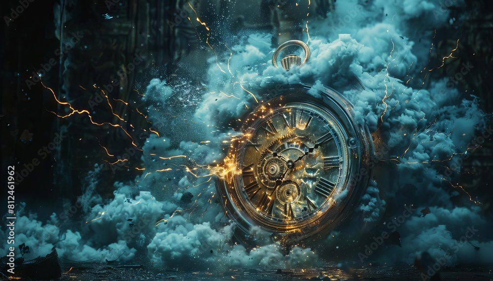 An artistic photo of an old clock opened up with its gears visible ...