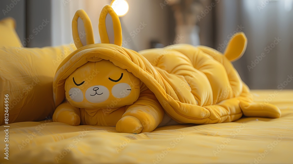 A cute and whimsical animal-themed sleeper mockup on a solid yellow ...