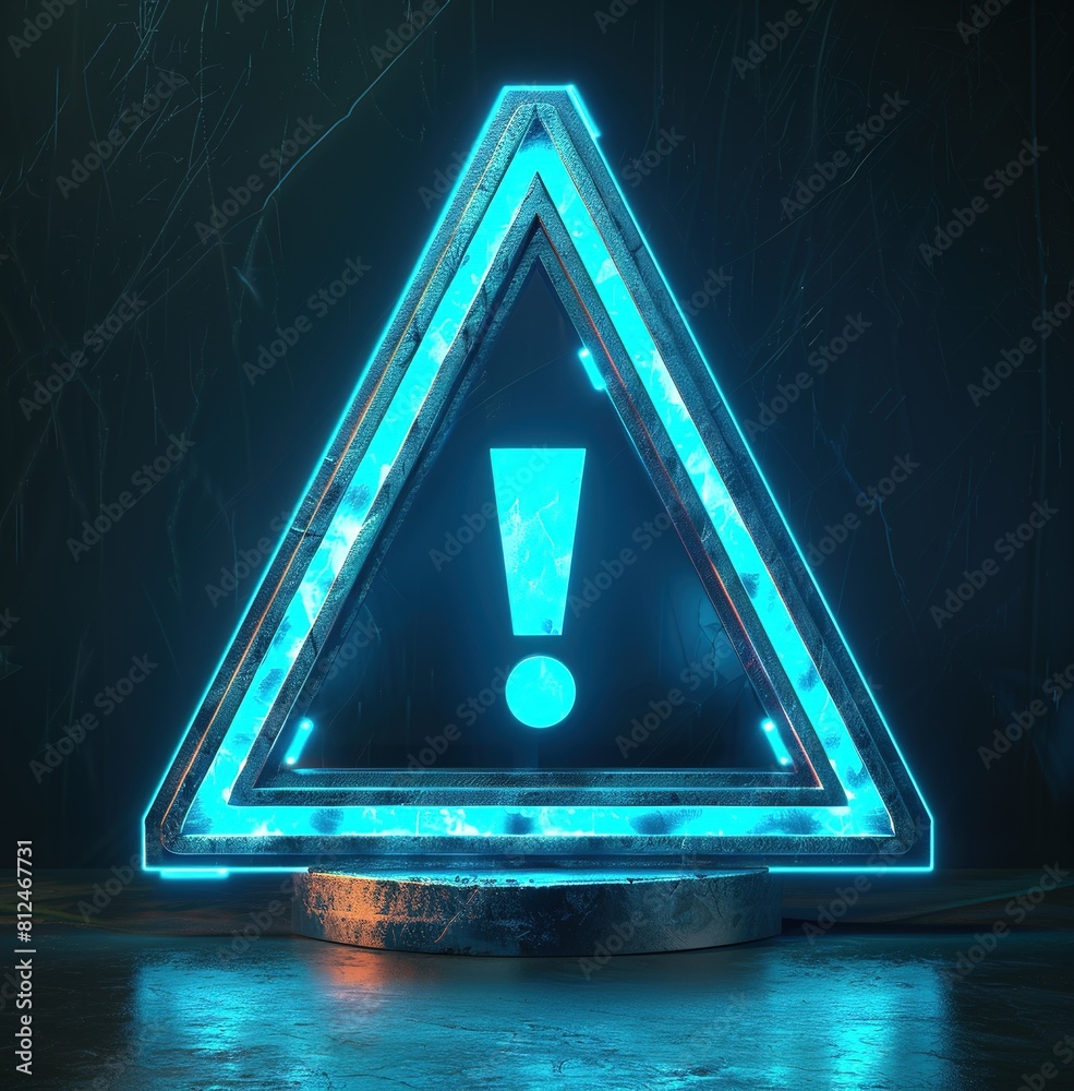 triangular warning sign on top and exclamation mark inside the triangle. The background is dark ...