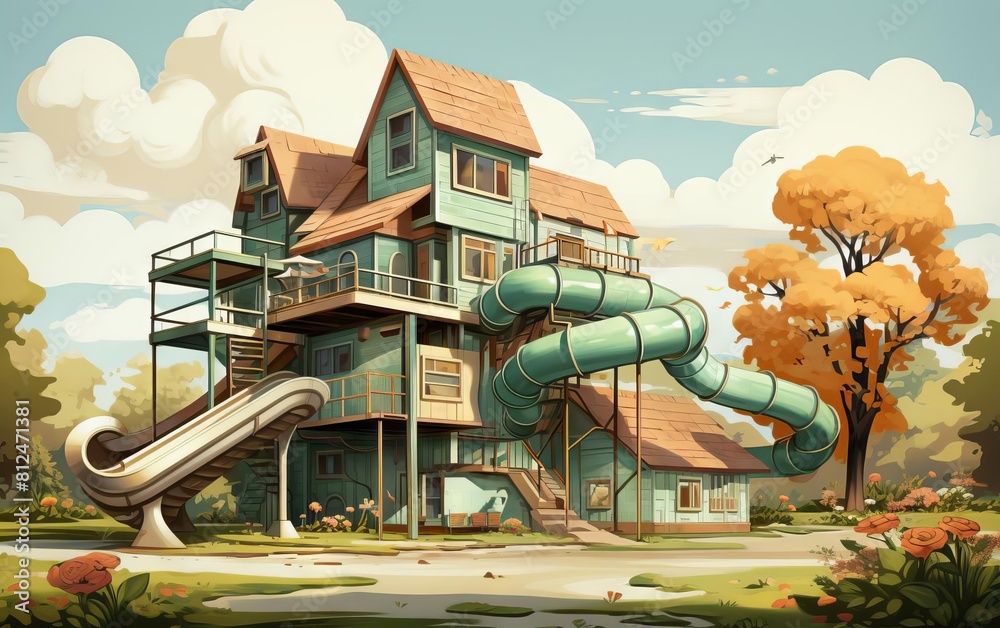 Soil flat design side view children's playground theme water color ...