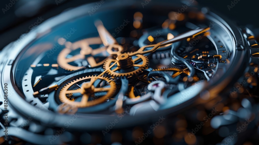 Macro photography of gears meshing in an electric watch, with a focus ...