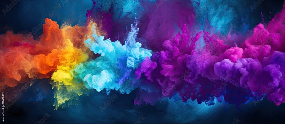 Colorful powder exploding in mid air creating an abstract background ...
