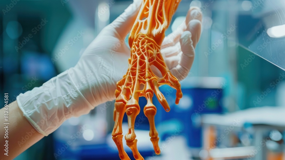 A 3D rendering of a human head bone and ribs shows a 3D product printed ...