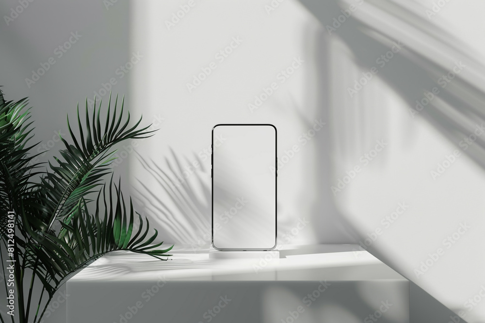 Empty screen smartphone inminimal natural background for mockup. mobile ...