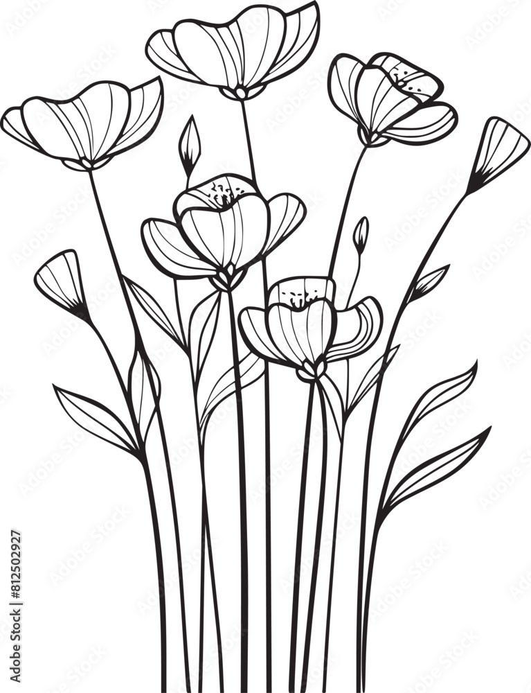 flower, drawing, floral, woodcut, vector, black, sketch, background ...