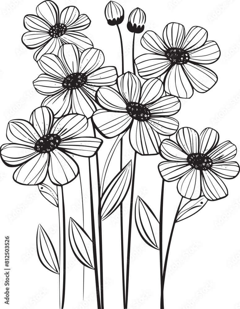 flower, drawing, floral, woodcut, vector, black, sketch, background ...
