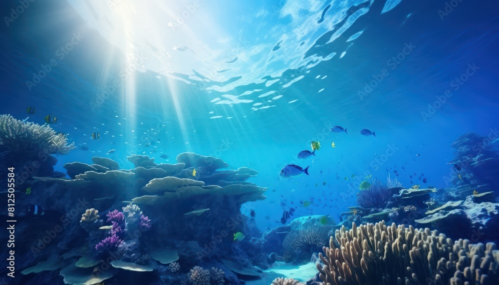 Groups of giant Tuna fish in the underwater, coral reef, amazing ...