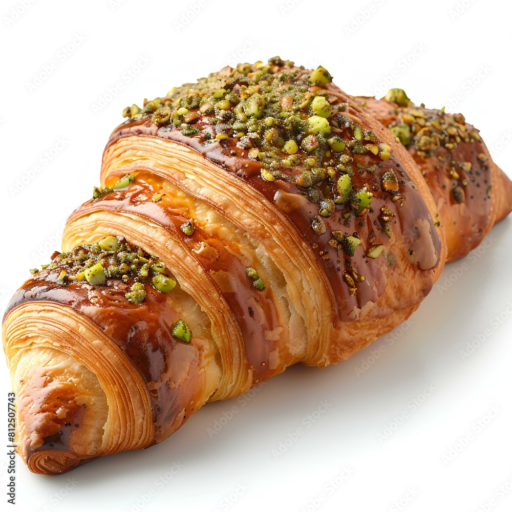 Pistachio croissant isolated on white background with shadow. French ...