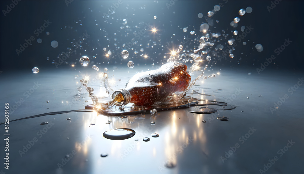 An impactful image of a soda bottle lying on its side, spewing its ...
