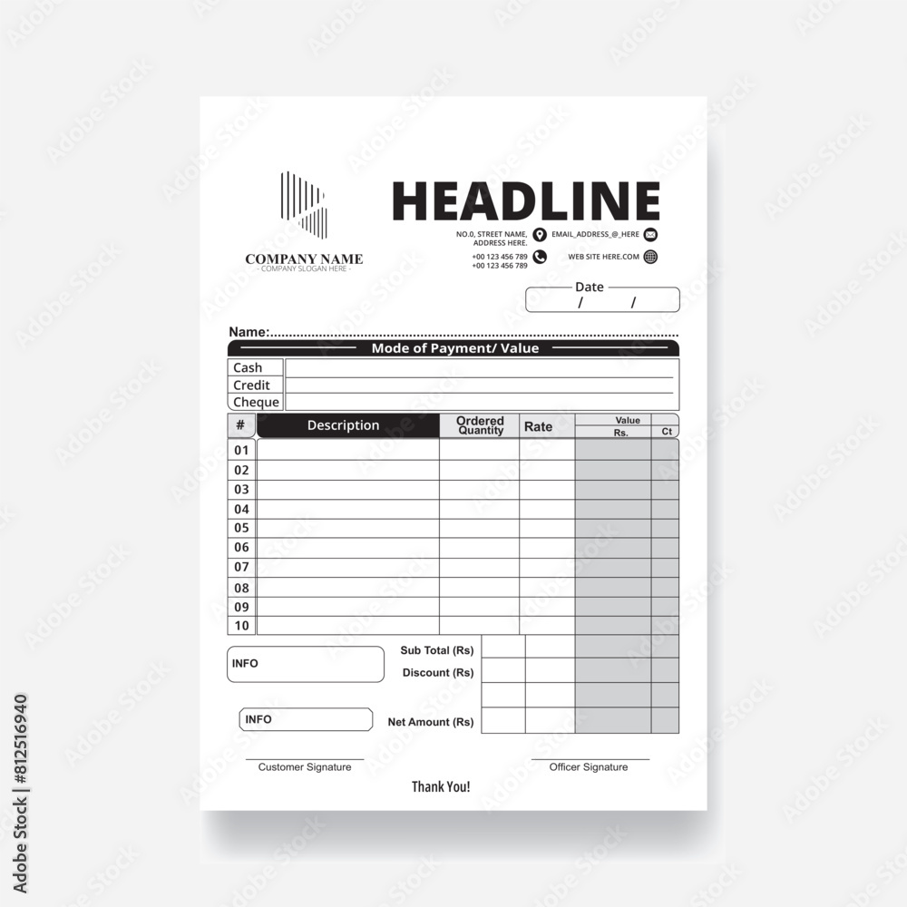 Business Bill design template. hand bill and receipt layout. Stock ...