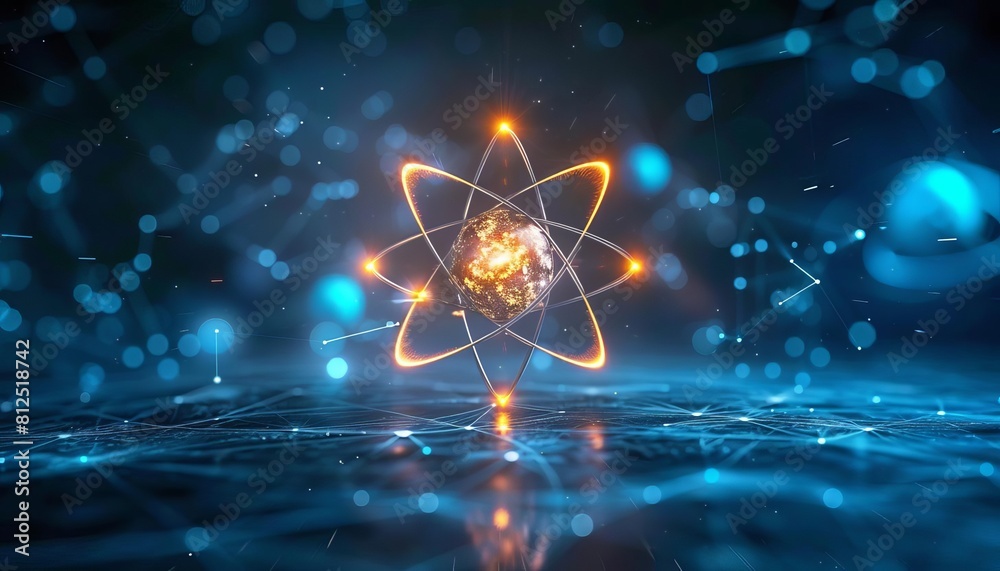 Showcase a theoretical model of an atom, with a nucleus at its center ...