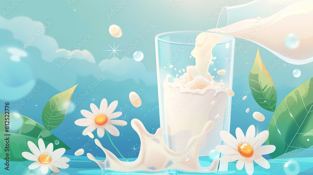 World Milk Day background a glass full of milk cartoon promotional ...