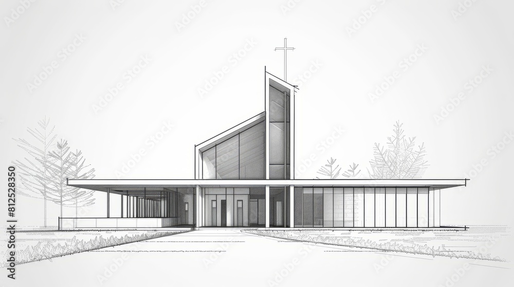 Basic outline of a church building with minimalist architectural ...