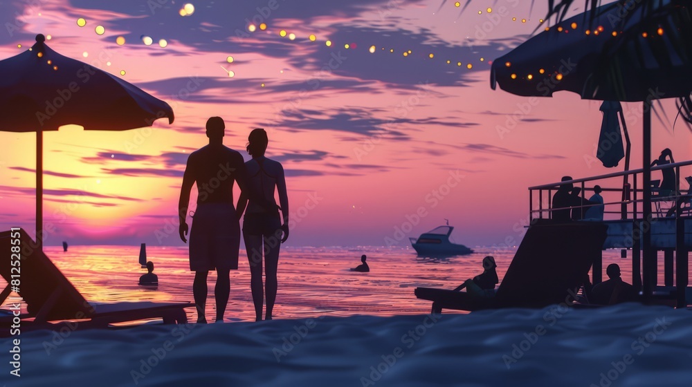 Beach holiday scene rendered in stunning silhouette against the ...
