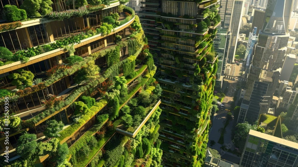Green city concept with green roofs and vertical garden Stock ...