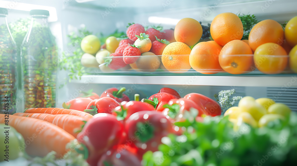 Healthy food options inside a refrigerator. Scenes that highlight a ...