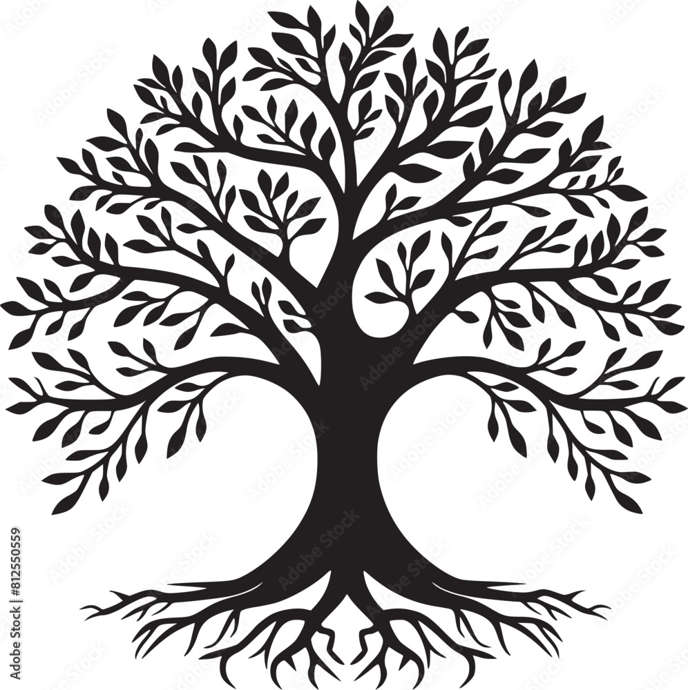 line art nature logo vector design oak tree inside circle, abstract ...