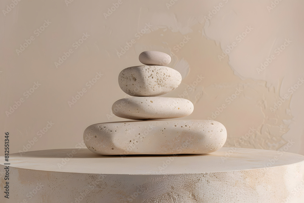 Empty stack of stones platform podium on beige background. Minimal ...