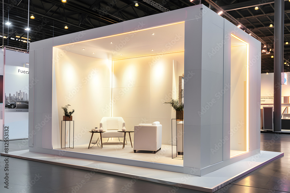 Exhibition stand for mockup and Corporate identity,Display.Empty booth Design mockup. Generative ...