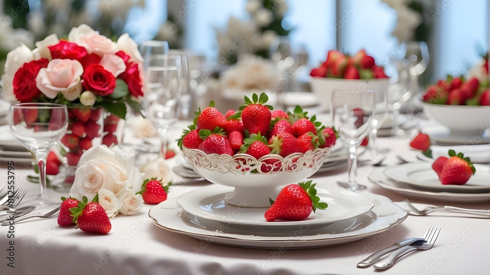 Tablescapes with strawberry decorations for wedding parties and holiday ...
